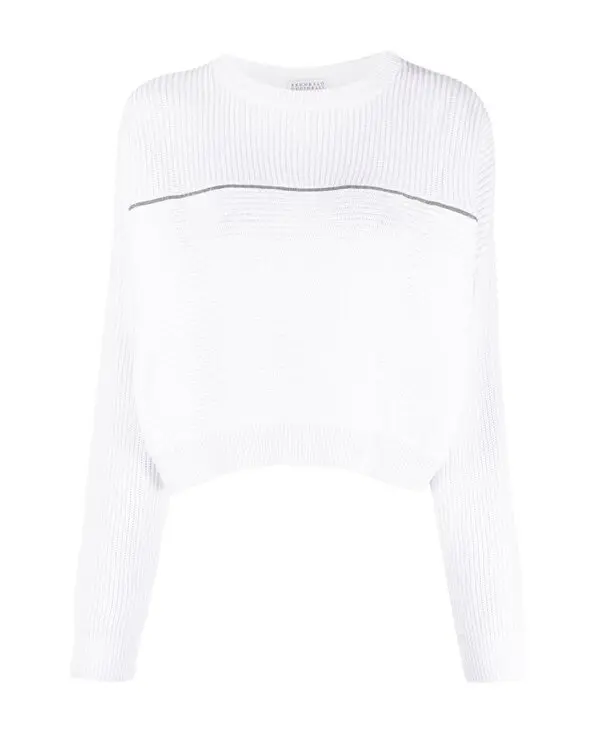 Brunello Cucinelli Ribbed Crewneck Cropped Sweater