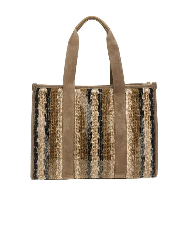 Brunello Cucinelli Sequin-embroidered Striped Tote Bag - Brown