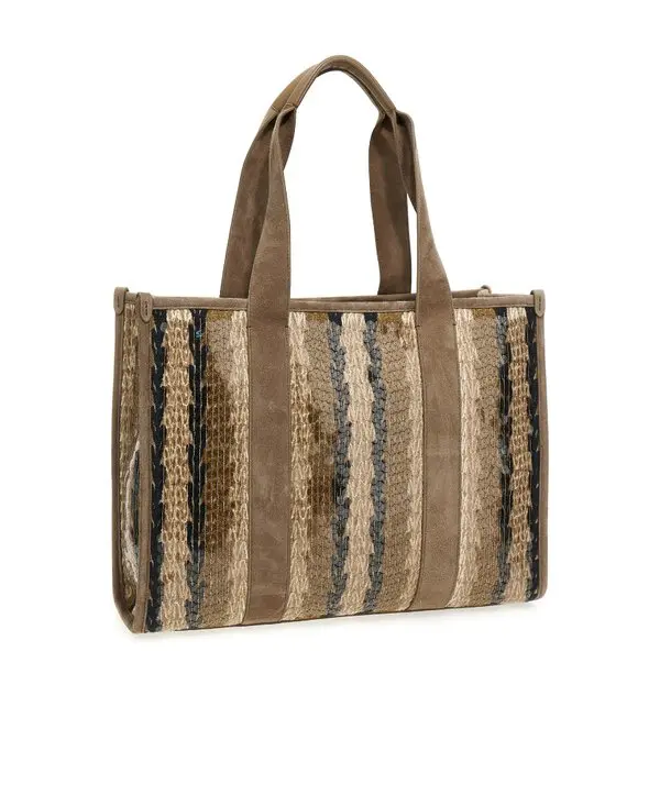 Brunello Cucinelli Sequin-embroidered Striped Tote Bag - Brown