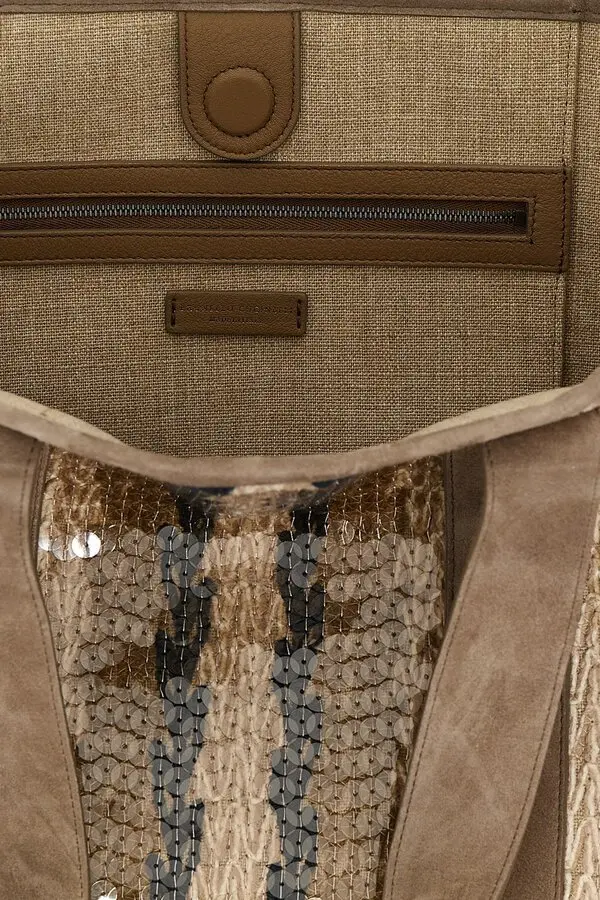 Brunello Cucinelli Sequin-embroidered Striped Tote Bag - Brown