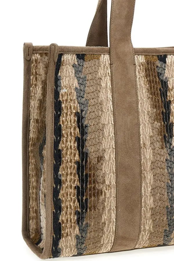 Brunello Cucinelli Sequin-embroidered Striped Tote Bag - Brown