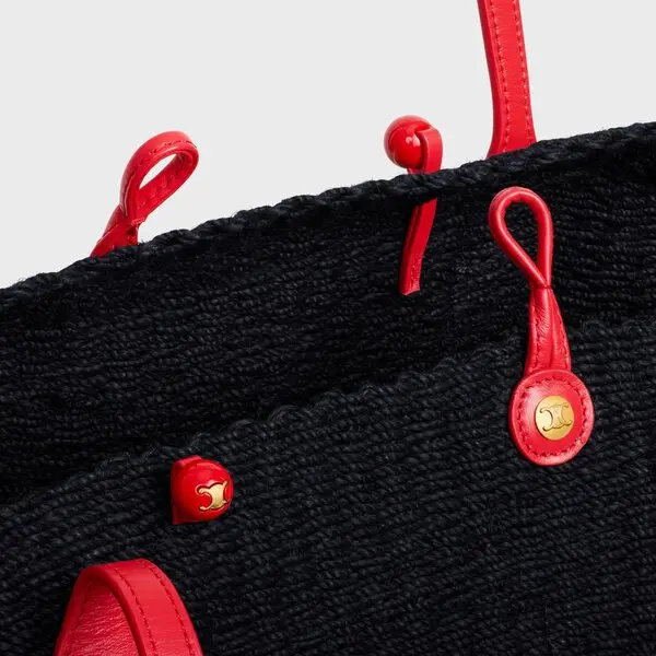 Celine Large Triomphe Beads Basket In Sisal And Calfskin - Black/red