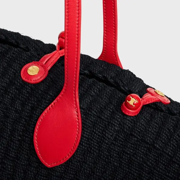 Celine Large Triomphe Beads Basket In Sisal And Calfskin - Black/red
