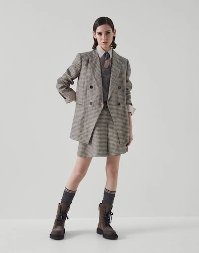 Brunello Cucinelli Houndstooth-pattern Linen-blend Skort
