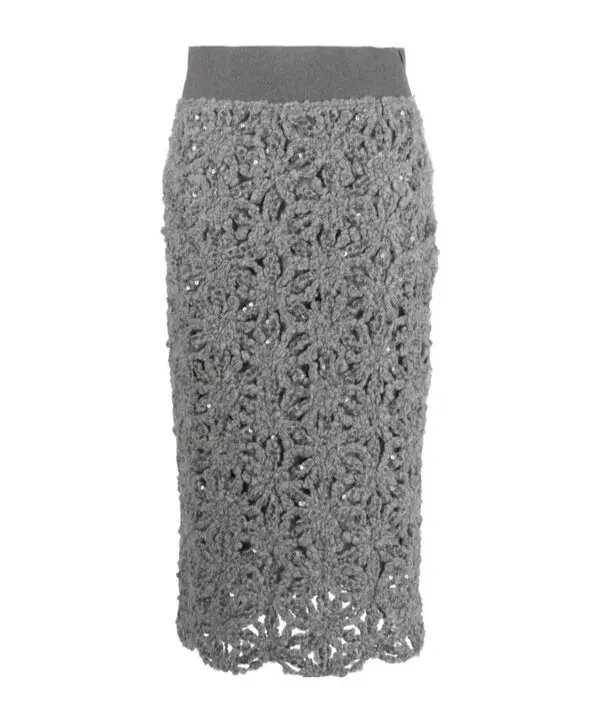 Brunello Cucinelli Sequin-embellished Crocheted Midi Skirt