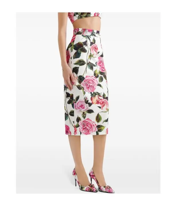 Dolce & Gabbana Dolce Gabbana Rose Printed Midi Skirt