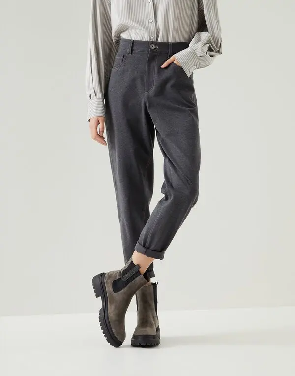 Brunello Cucinelli High-waisted Stretch Cotton Trousers
