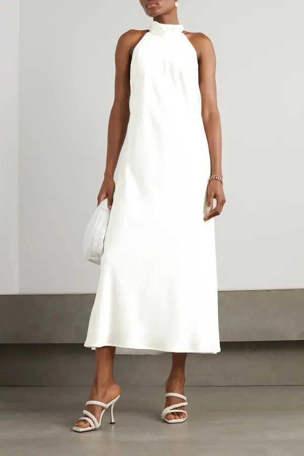 Galvan Halter Neck Satin Midi Dress