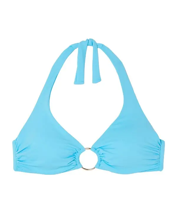 Melissa Odabash Halterneck Bikini Top With Golden Ring Hardware - Blue