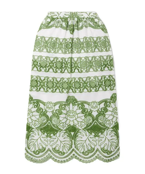 Borgo De Nor Scalloped Broderie Anglaise Maxi Skirt - Green