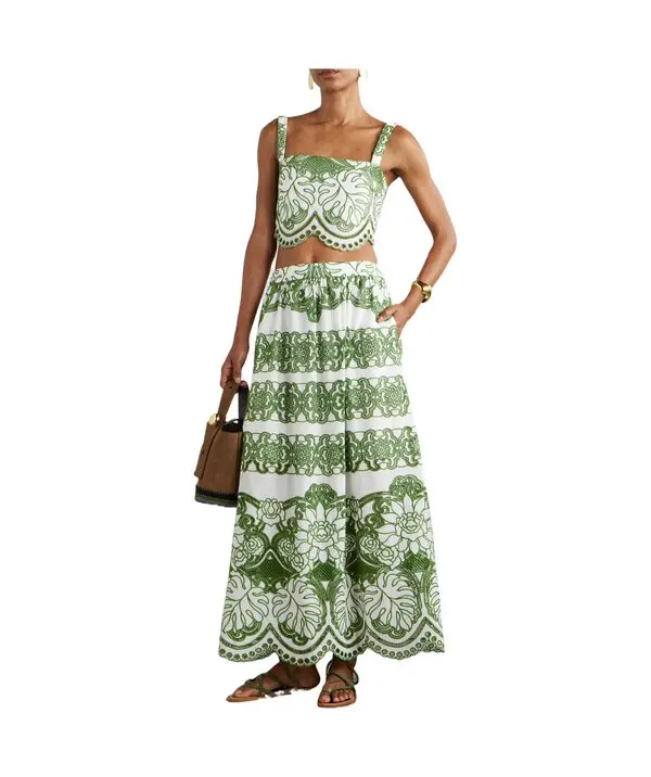 Borgo De Nor Scalloped Broderie Anglaise Maxi Skirt - Green