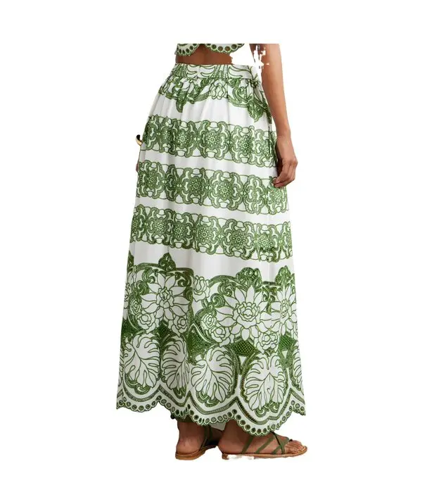Borgo De Nor Scalloped Broderie Anglaise Maxi Skirt - Green