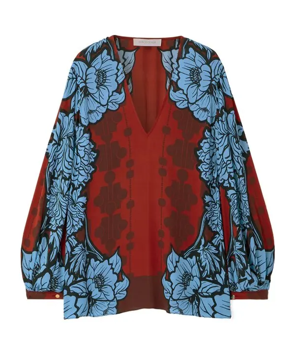 Borgo De Nor Floral Print Metallic Blouse