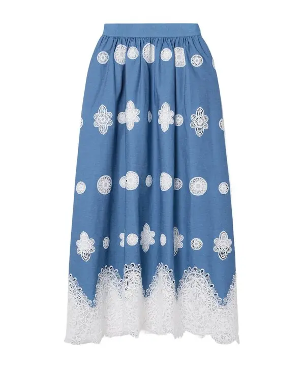 Borgo De Nor Crochet Lace Trim Midi Skirt