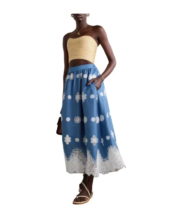 Borgo De Nor Crochet Lace Trim Midi Skirt