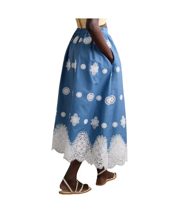 Borgo De Nor Crochet Lace Trim Midi Skirt