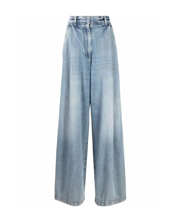 Brunello Cucinelli Light Wash Pleated Wide Leg Jeans
