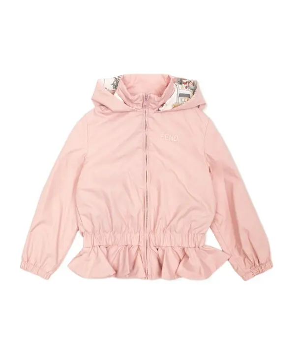 Fendi Zip-up Hooded Jacket With Ruffled Hem