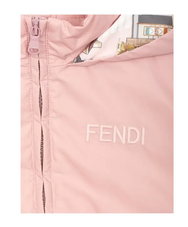 Fendi Zip-up Hooded Jacket With Ruffled Hem