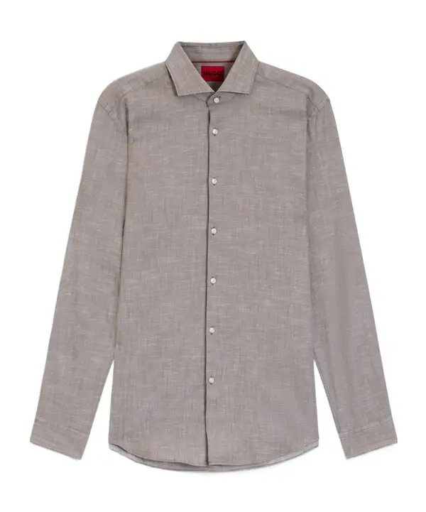 Hugo Boss Classic Collar Linen-cotton Shirt - Grey