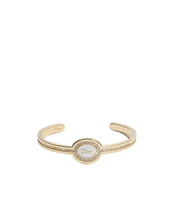 Dior Logo Crystal Embellished Openwork Cuff Bracelet - Yellow