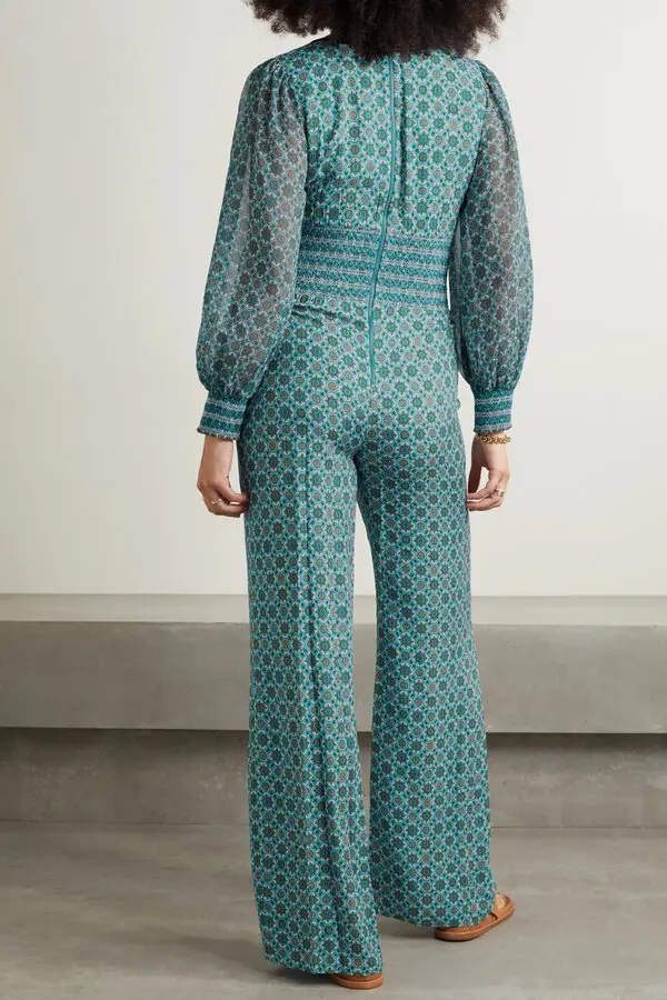 ALICEOLIVIA Alice + Olivia Crinkled Floral Print Wide Leg Jumpsuit