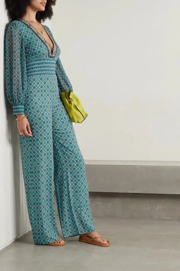 ALICEOLIVIA Alice + Olivia Crinkled Floral Print Wide Leg Jumpsuit