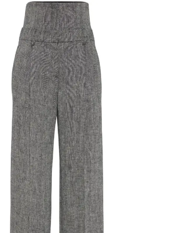 Brunello Cucinelli Herringbone High-waist Trousers