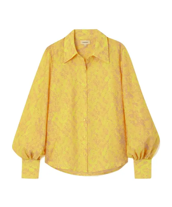 L'Agence Printed Tencel Blend Top With Voluminous Sleeves