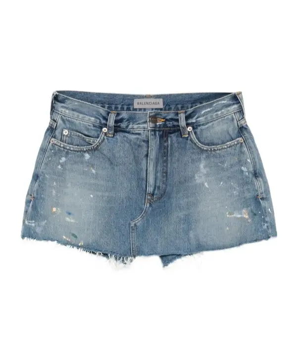 Balenciaga Distressed Paint-splatter Shorts - Light Blue