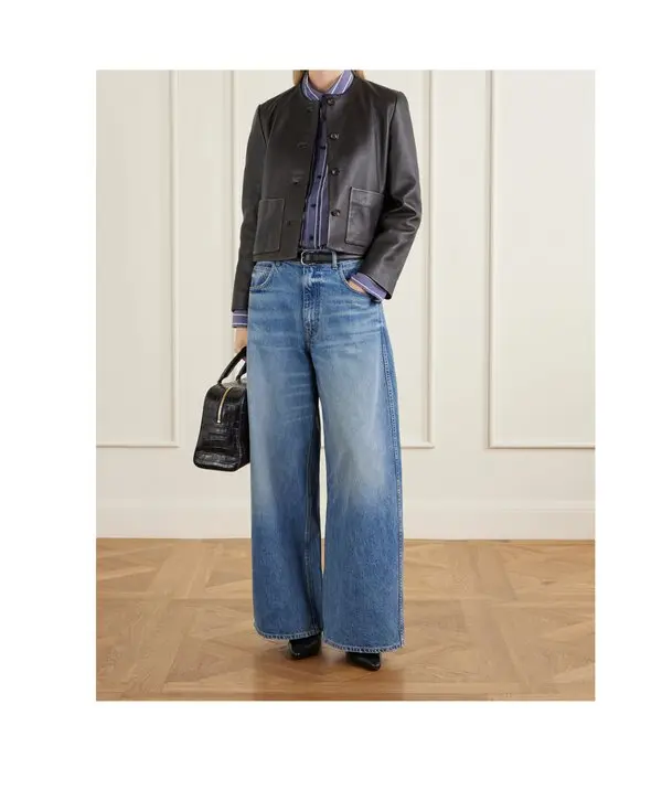 NILI LOTAN Leather Collarless Jacket