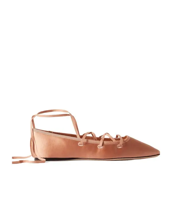 LOEFFLER RANDALL Satin Ballet Flats With Ankle Straps