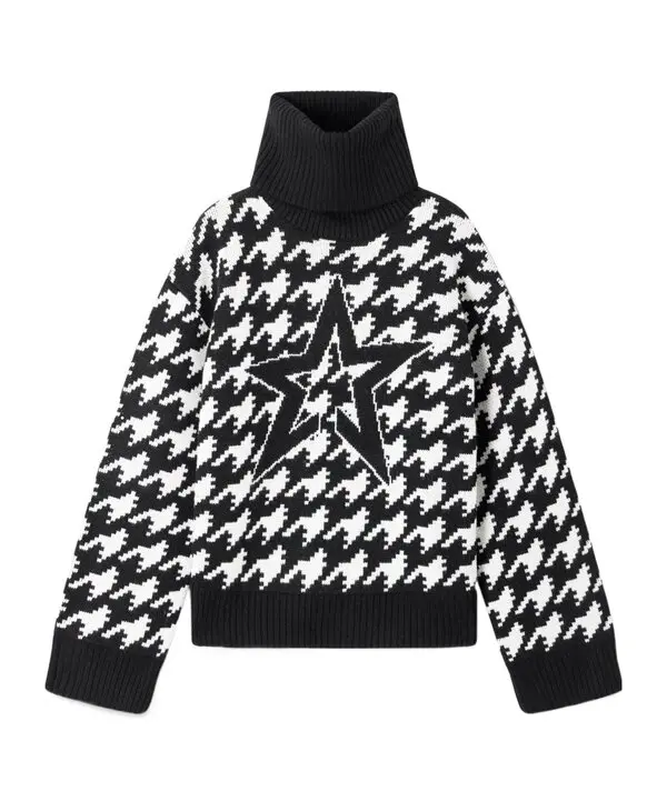 Perfect Moment Jacquard Knit Houndstooth Wool Turtleneck Sweater