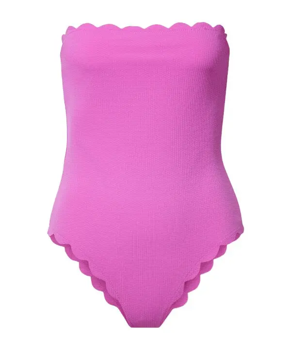 Marysia Bandeau Seersucker One-piece Swimsuit With Scalloped Trim - Pink
