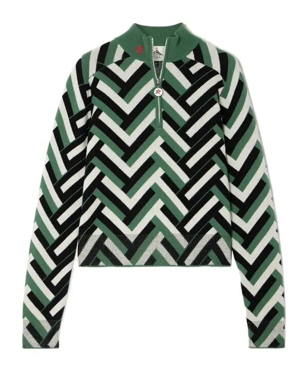 Perfect Moment La Tour" Chevron-pattern Merino Wool Half-zip Jumper - Black