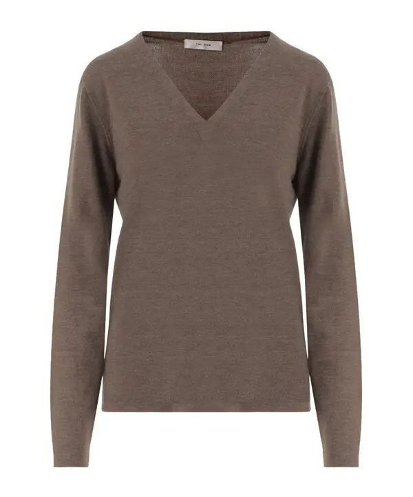 THE ROW Long Sleeve V-neck Sweater With Lateral Slits - Brown