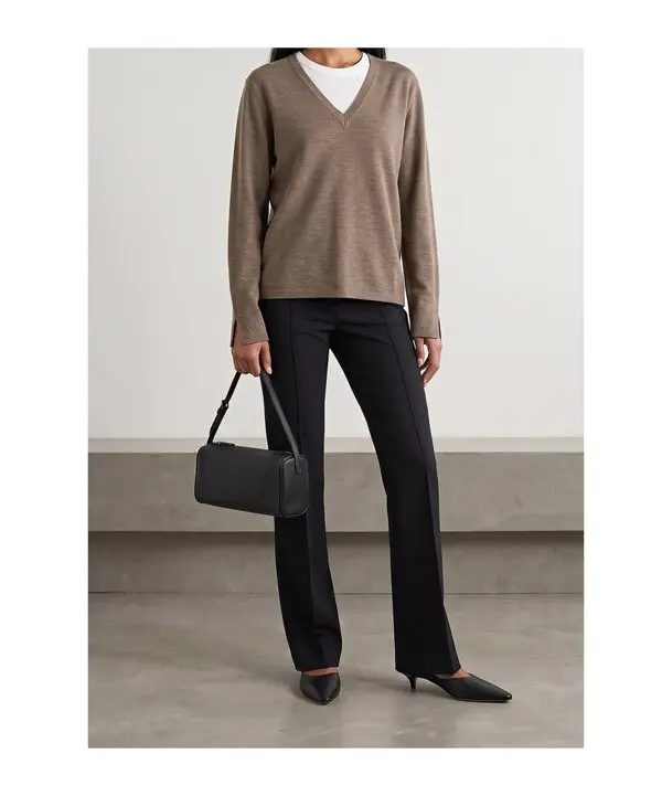 THE ROW Long Sleeve V-neck Sweater With Lateral Slits - Brown