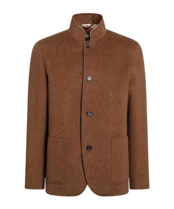 Loro Piana Long Sleeve Button-up Jacket With Leather Trim