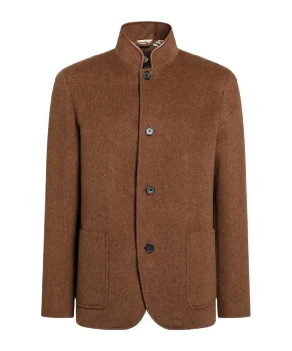 Loro Piana Long Sleeve Button-up Jacket With Leather Trim - Iris Bronze