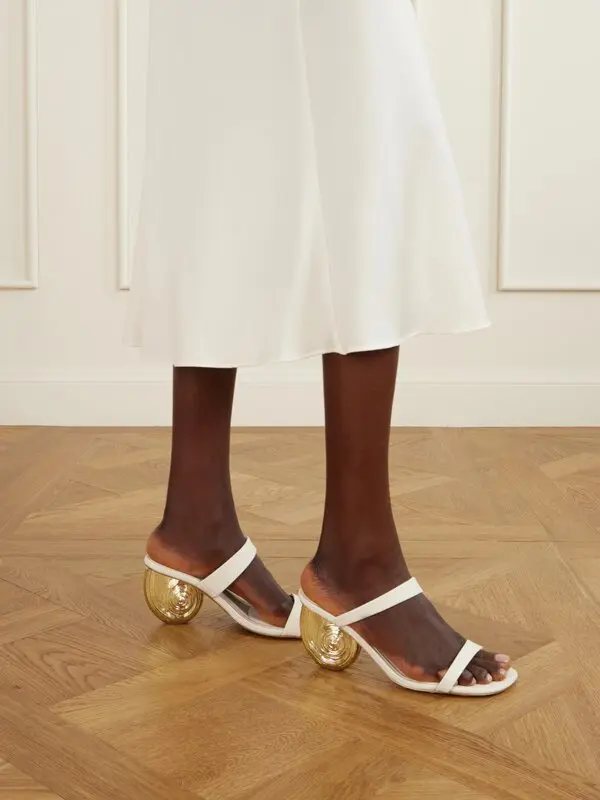 Simkhai Two-strap Slingback Mules With Metallic Spiral Block Heel