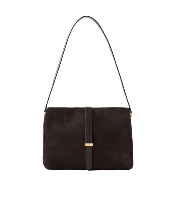 NILI LOTAN Trimmed Suede Shoulder Bag - Black