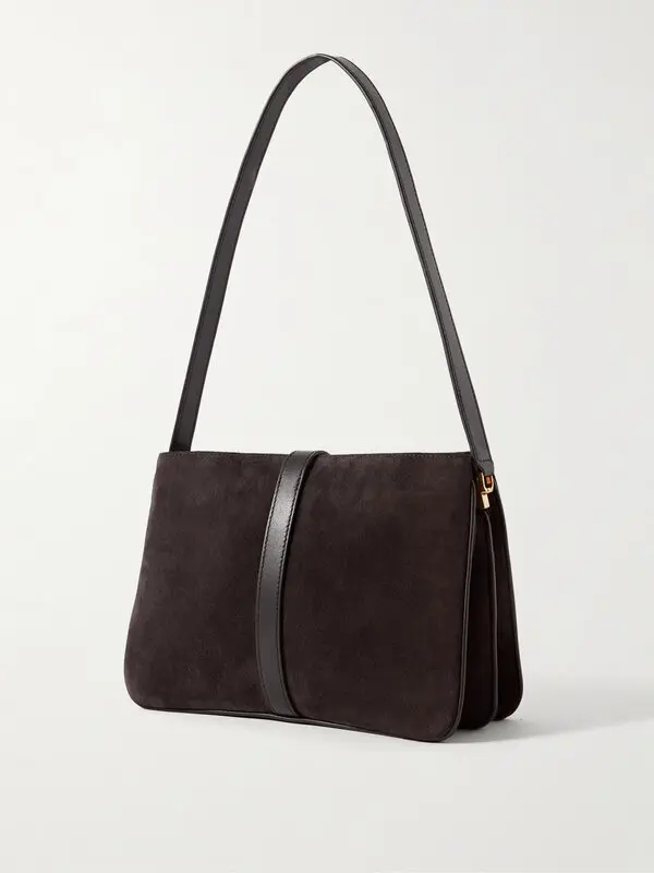 NILI LOTAN Trimmed Suede Shoulder Bag - Black