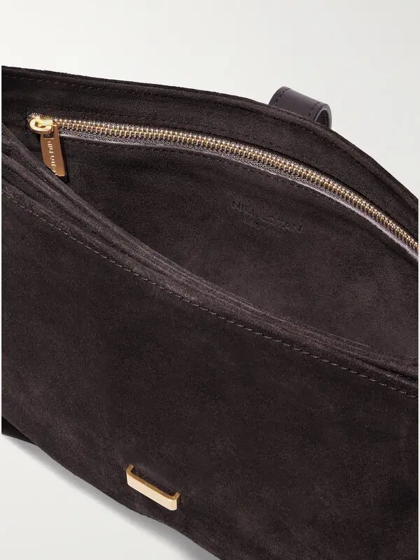 NILI LOTAN Trimmed Suede Shoulder Bag - Black