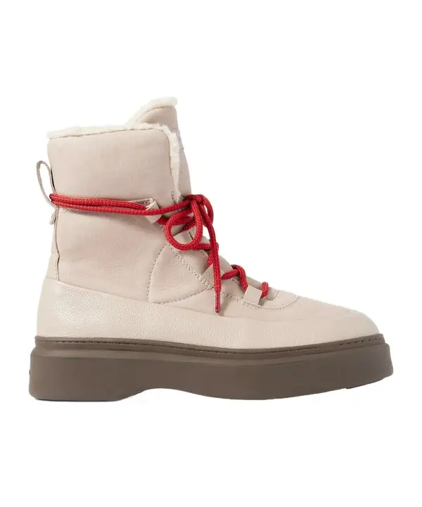 Varley Leather Shearling Lined Lace-up Platform Ankle Boots - Nude
