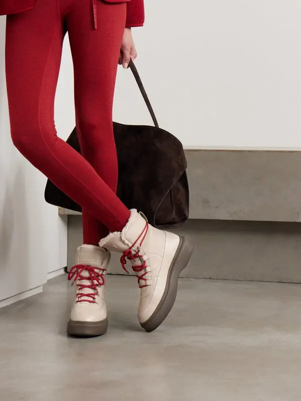 Varley Leather Shearling Lined Lace-up Platform Ankle Boots