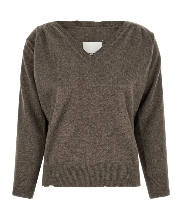 MAISON MARGIELA V-neck Ribbed Knit Sweater With Distressed Effect