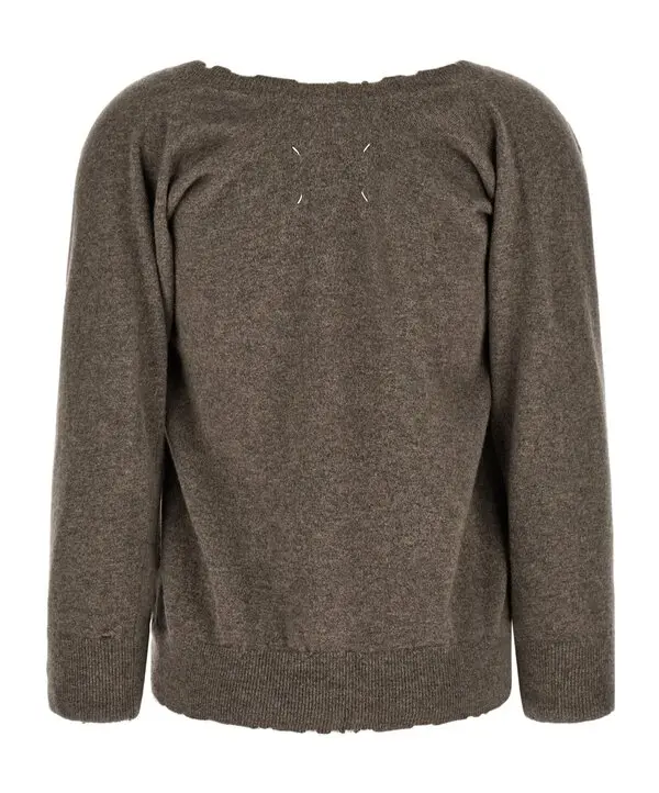 MAISON MARGIELA V-neck Ribbed Knit Sweater With Distressed Effect