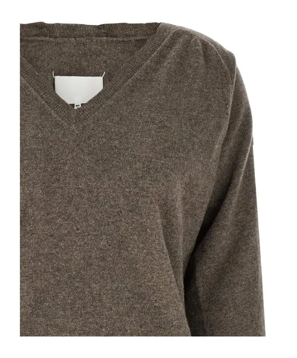 MAISON MARGIELA V-neck Ribbed Knit Sweater With Distressed Effect
