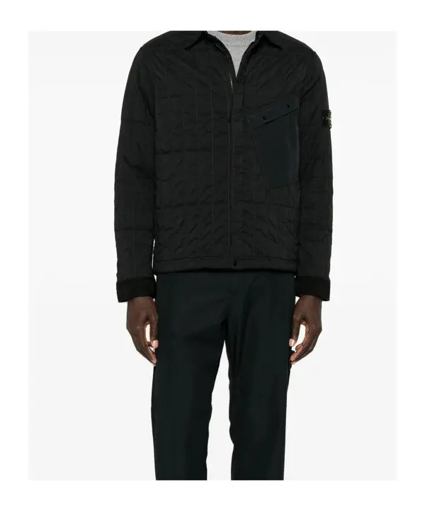 Stone Island Quilted Zip-up Jacket With Stand Collar