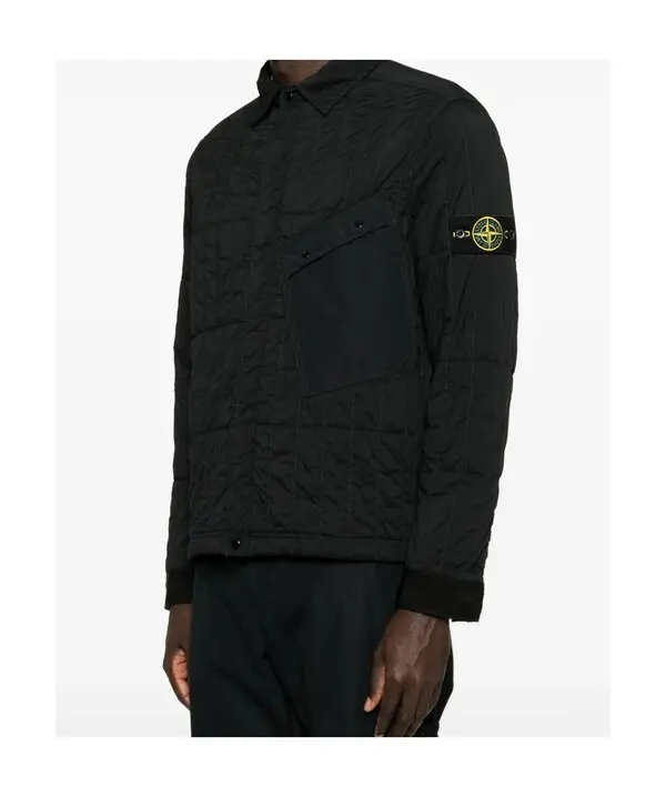 Stone Island Quilted Zip-up Jacket With Stand Collar